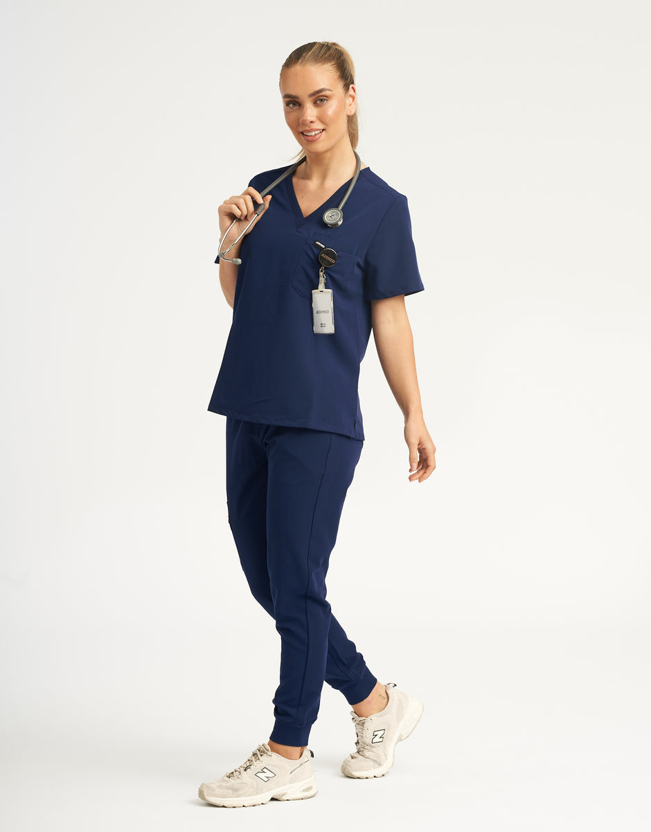 Essential One Pocket V Neck Scrub Top - True Navy – Airmed Scrubs