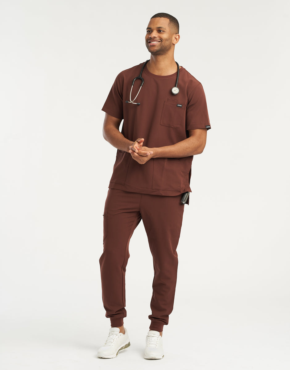 Essential Crewneck Scrub Top - Cocoa (MEN) – Airmed Scrubs