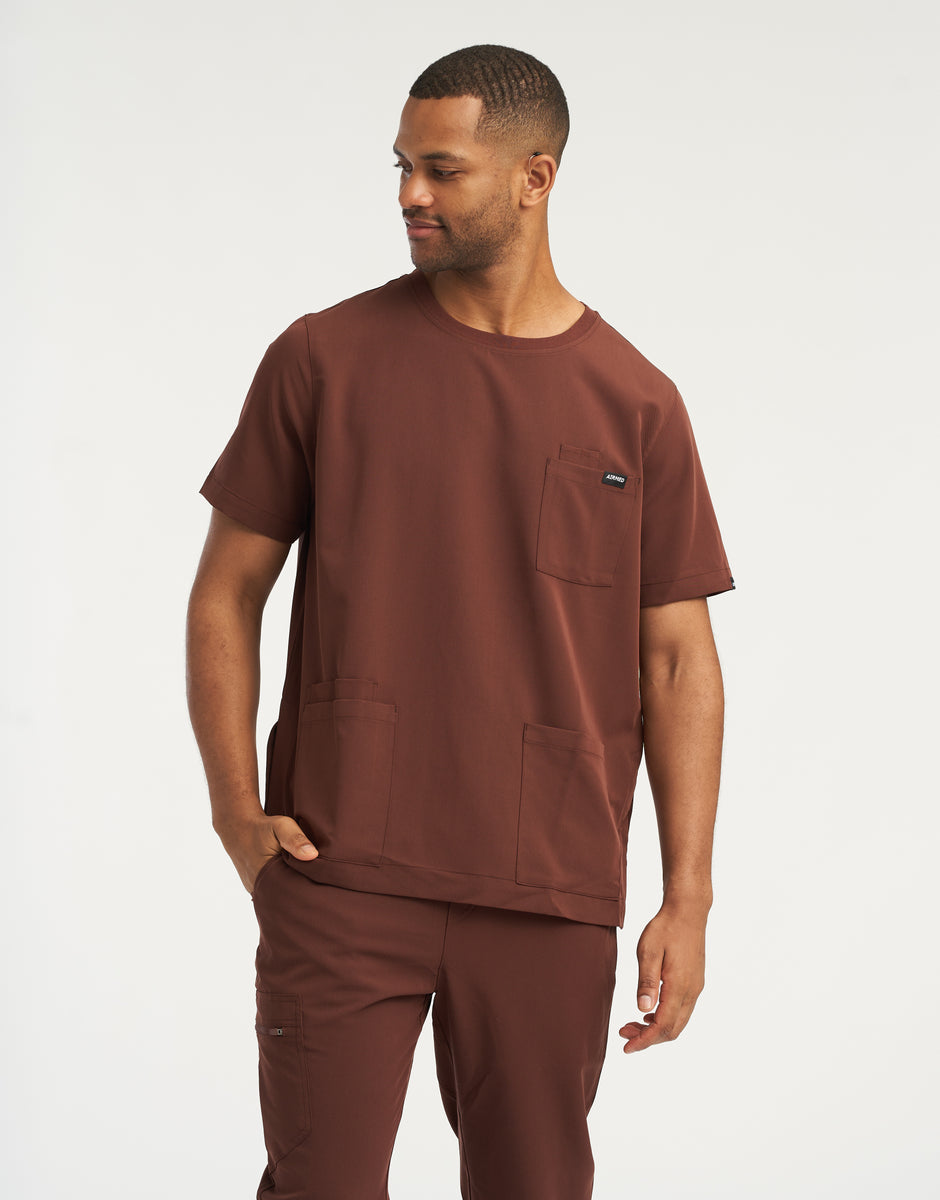 Essential Crewneck Scrub Top - Cocoa (MEN) – Airmed Scrubs