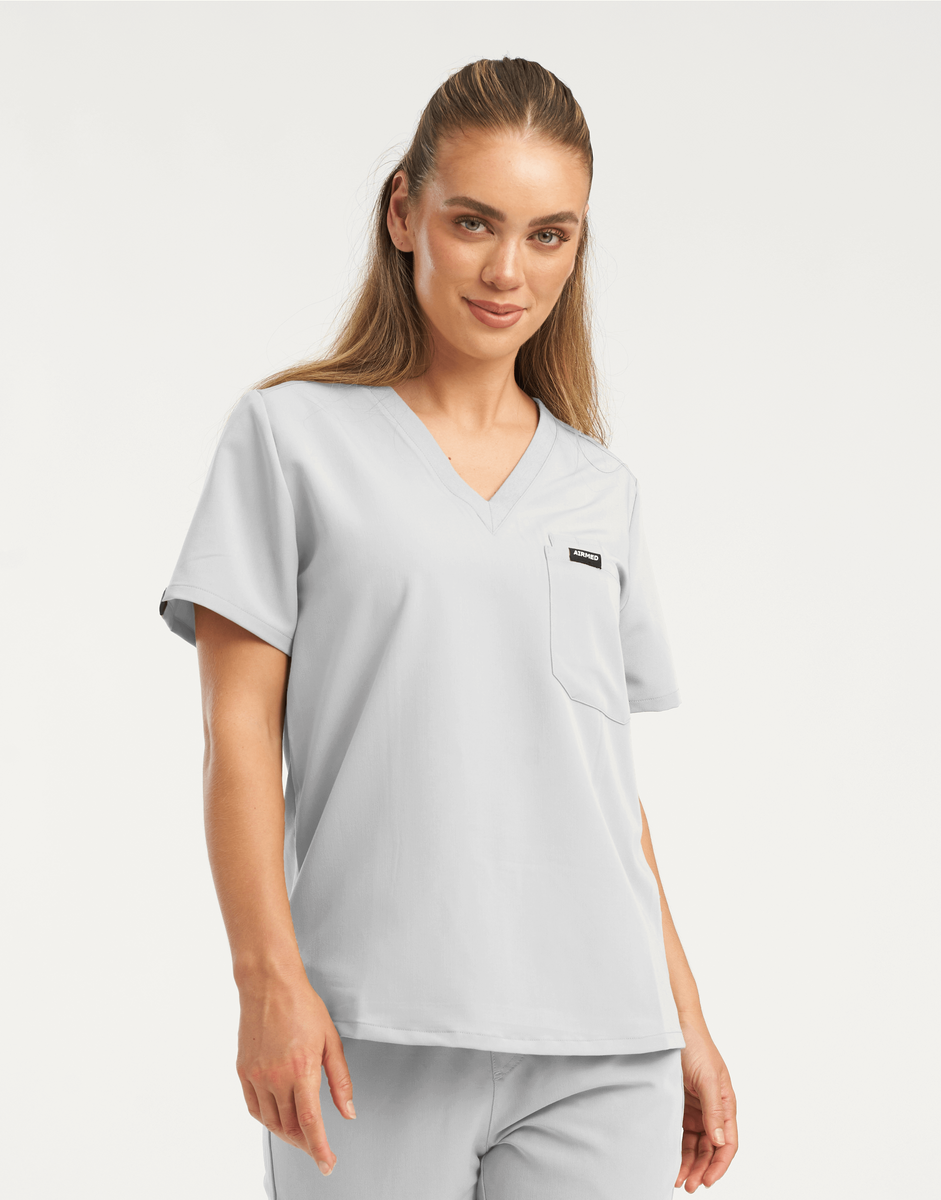 Essential One Pocket V Neck Scrub Top - Tail Light – Airmed Scrubs