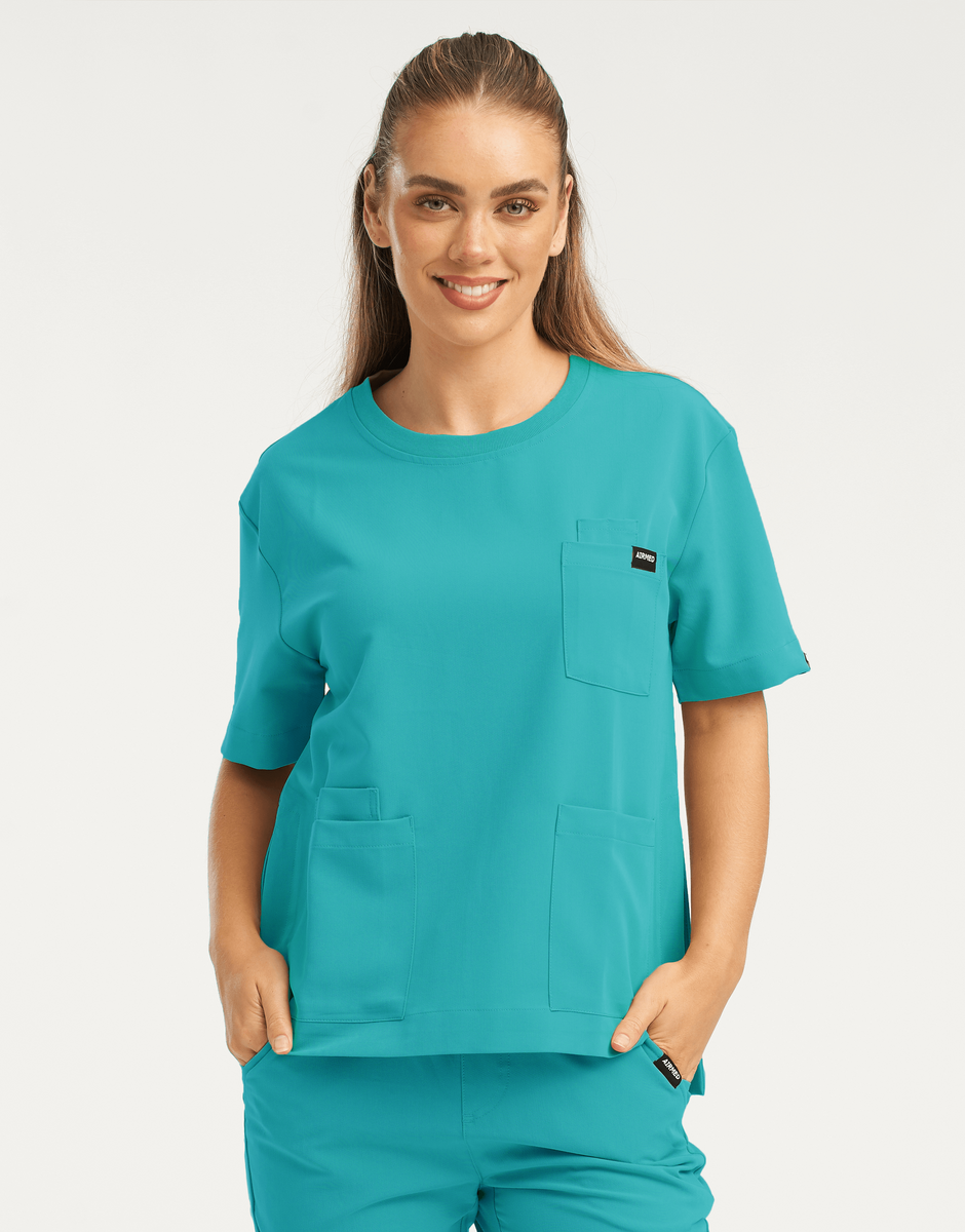 Essential Crewneck Scrub Top - Sydney Teal – Airmed Scrubs