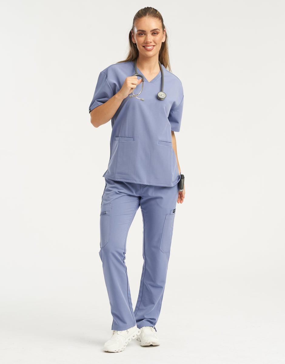 Essential V Neck Scrub Top - Nova Blue – Airmed Scrubs