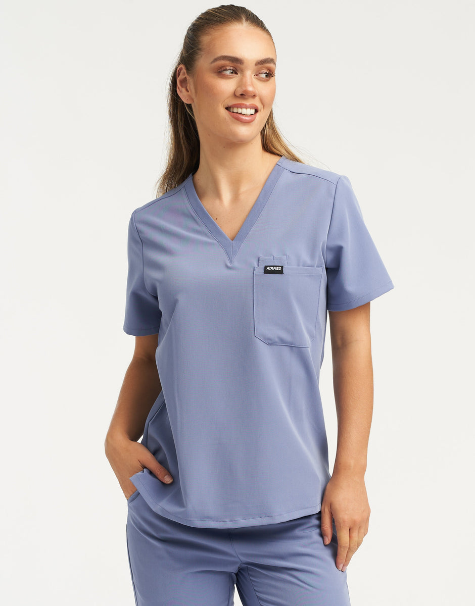 Essential One Pocket V Neck Scrub Top - Nova Blue – Airmed Scrubs