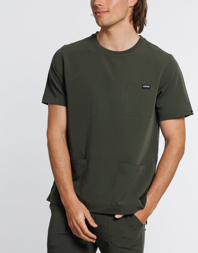 Essential Crewneck Scrub Top for Men - Evergreen – Airmed Scrubs