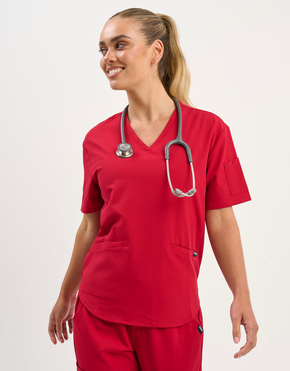 Aspire V Neck Scrub Top - Cherry Red – Airmed Scrubs