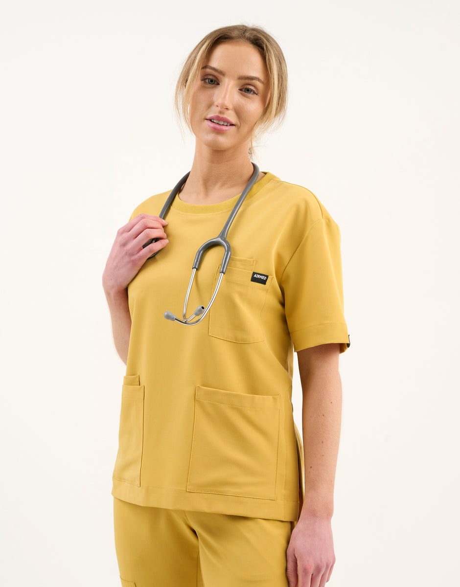 Essential Crewneck Scrub Top - Yellow Gold – Airmed Scrubs