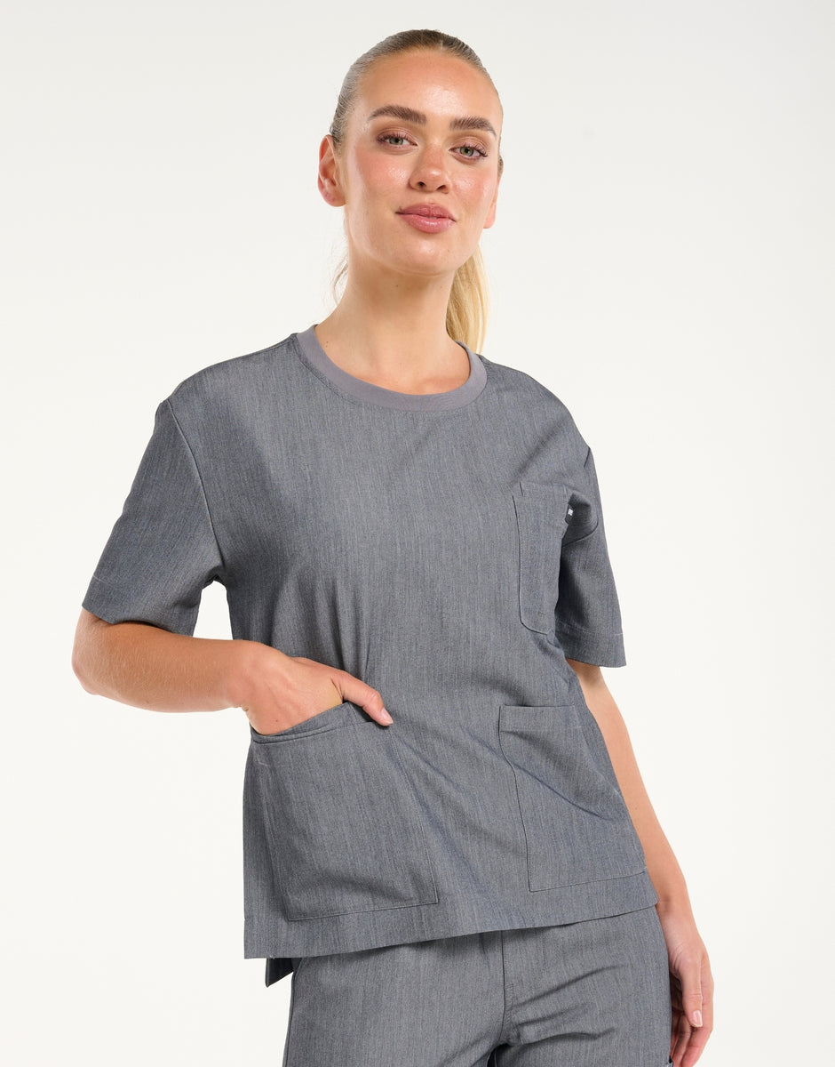 Essential Crewneck Scrub Top - Heather Grey – Airmed Scrubs