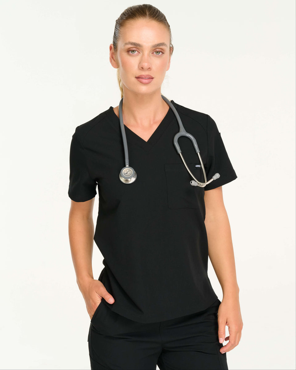 Aspire Classic V Neck Scrub Top - Black – Airmed Scrubs
