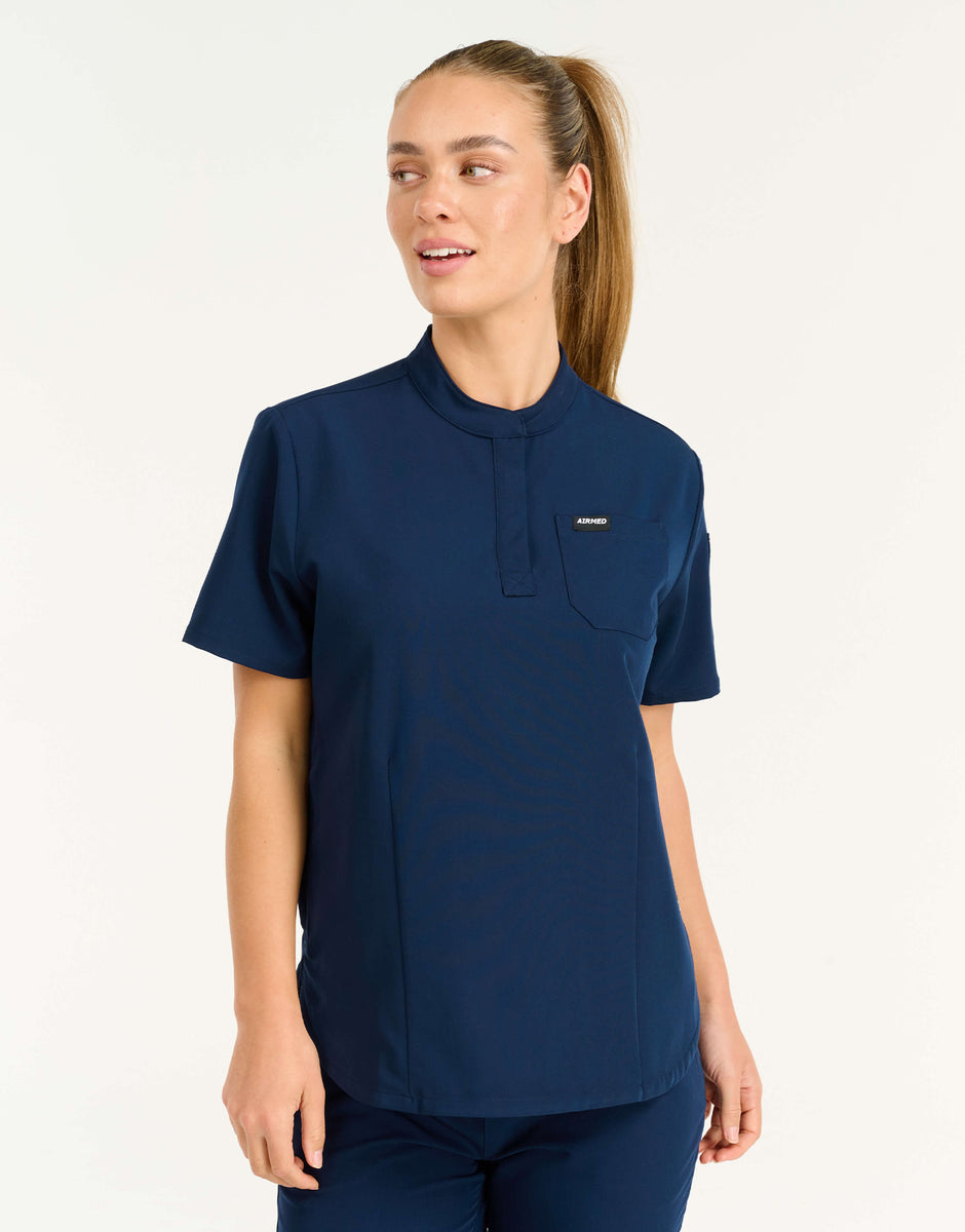 Aspire Mock Neck Scrub Top - True Navy – Airmed Scrubs
