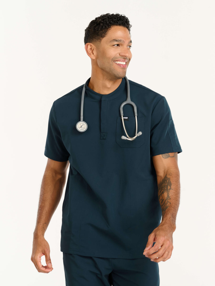 Aspire Mock Neck Scrub Top - Midnight Navy – Airmed Scrubs