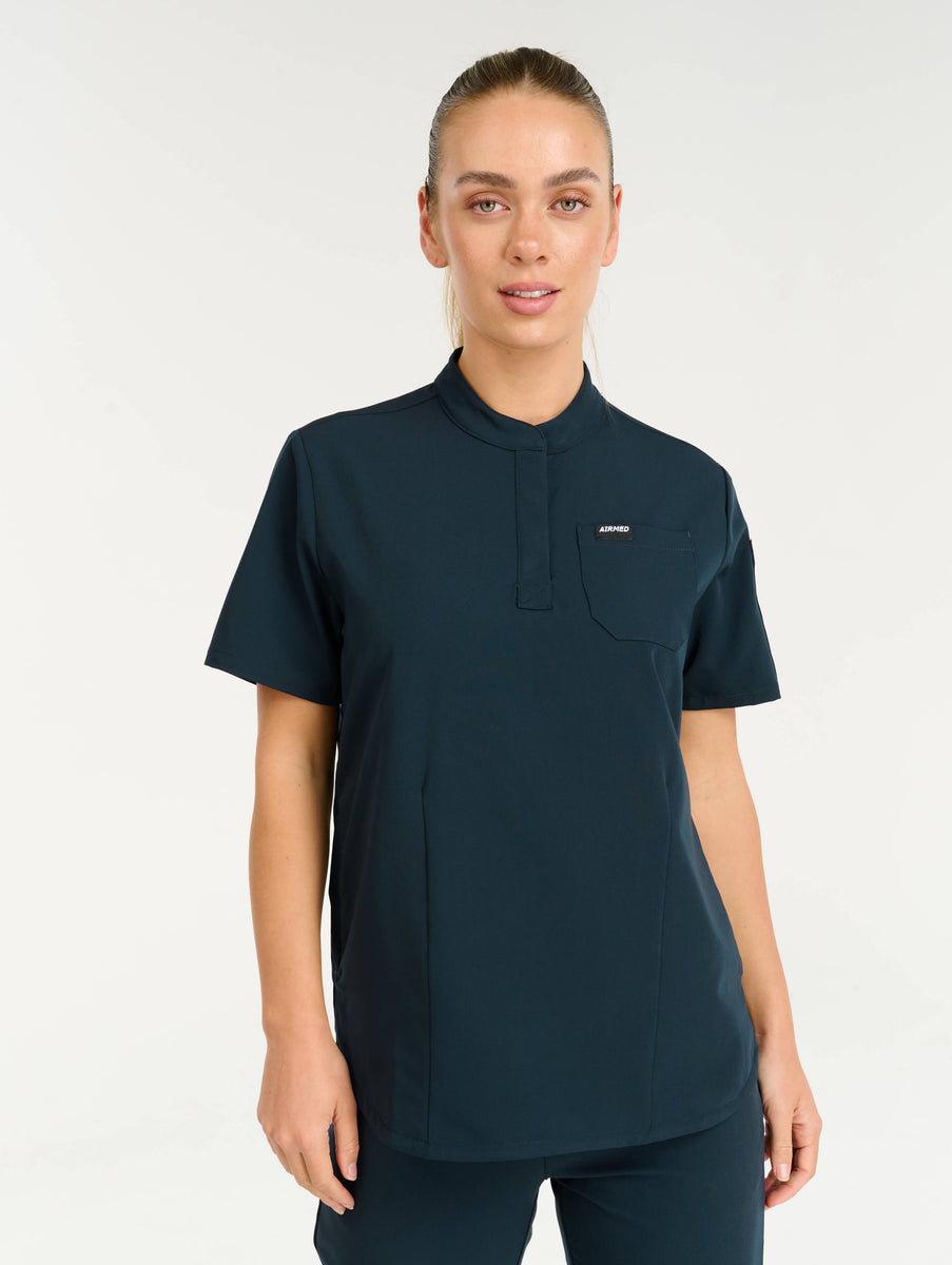 Aspire Mock Neck Scrub Top - Midnight Navy – Airmed Scrubs