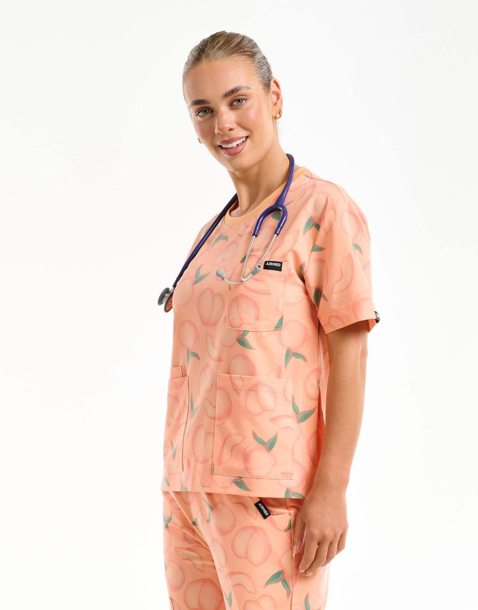 Essential Crewneck Scrub Top - Peach Perfect – Airmed Scrubs