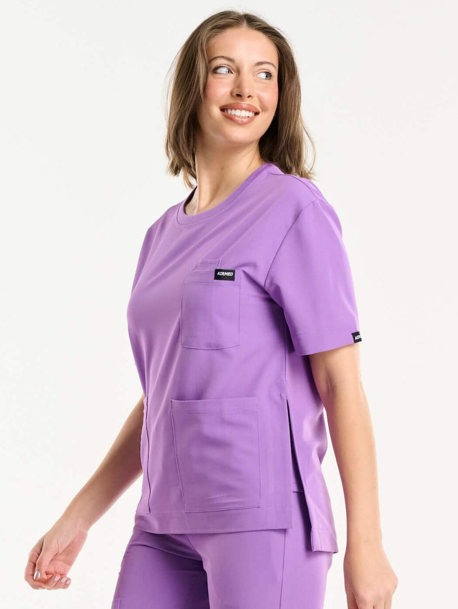 Essential Crewneck Scrub Top in Wisteria Purple | Airmed Scrubs