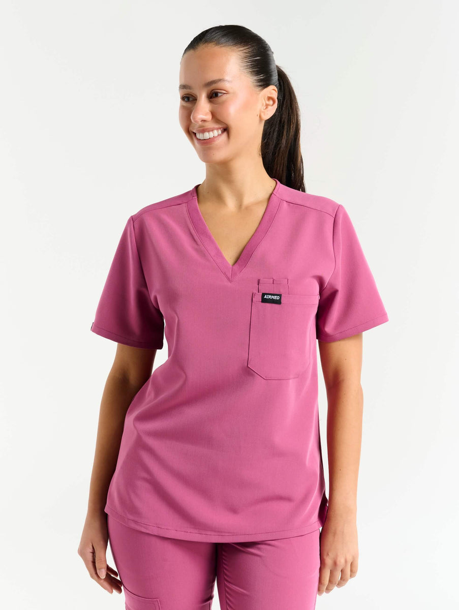 Essential One Pocket V Neck Scrub Top in Red Violet | Airmed Scrubs