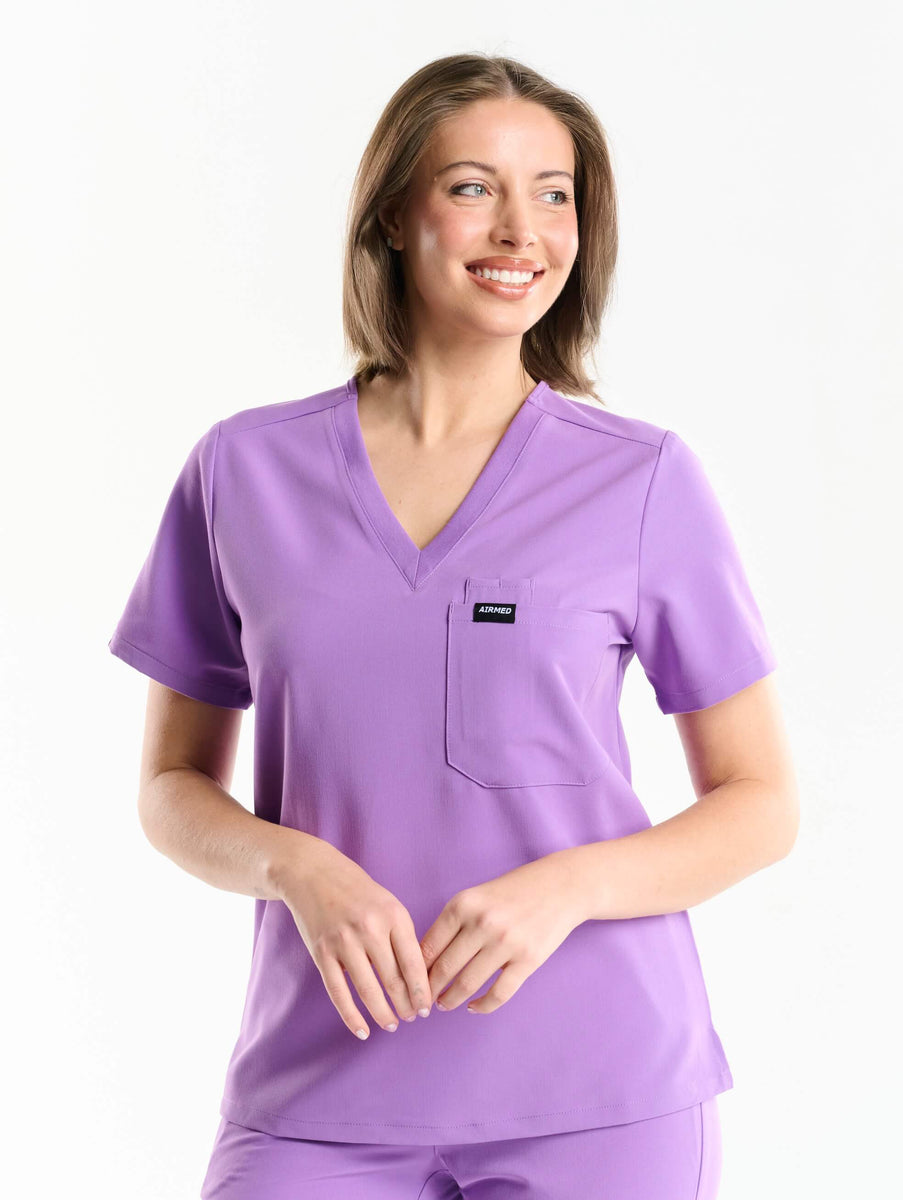 Essential One Pocket V Neck Scrub Top in Wisteria Purple | Airmed Scrubs