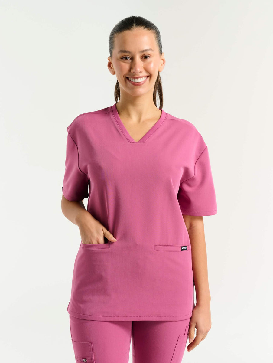 Essential V Neck Scrub Top in Red Violet | Airmed Scrubs