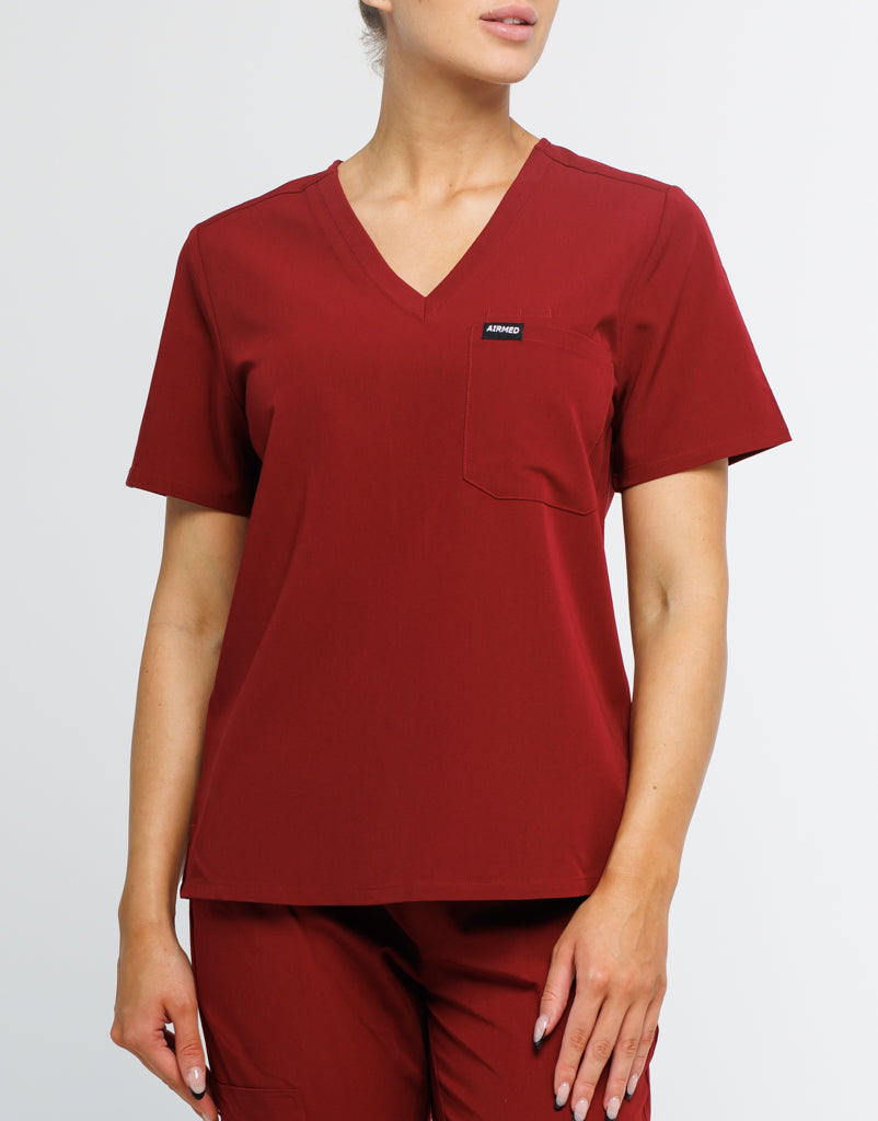 Essential One Pocket V Neck Scrub Top - Syrah Red – Airmed Scrubs