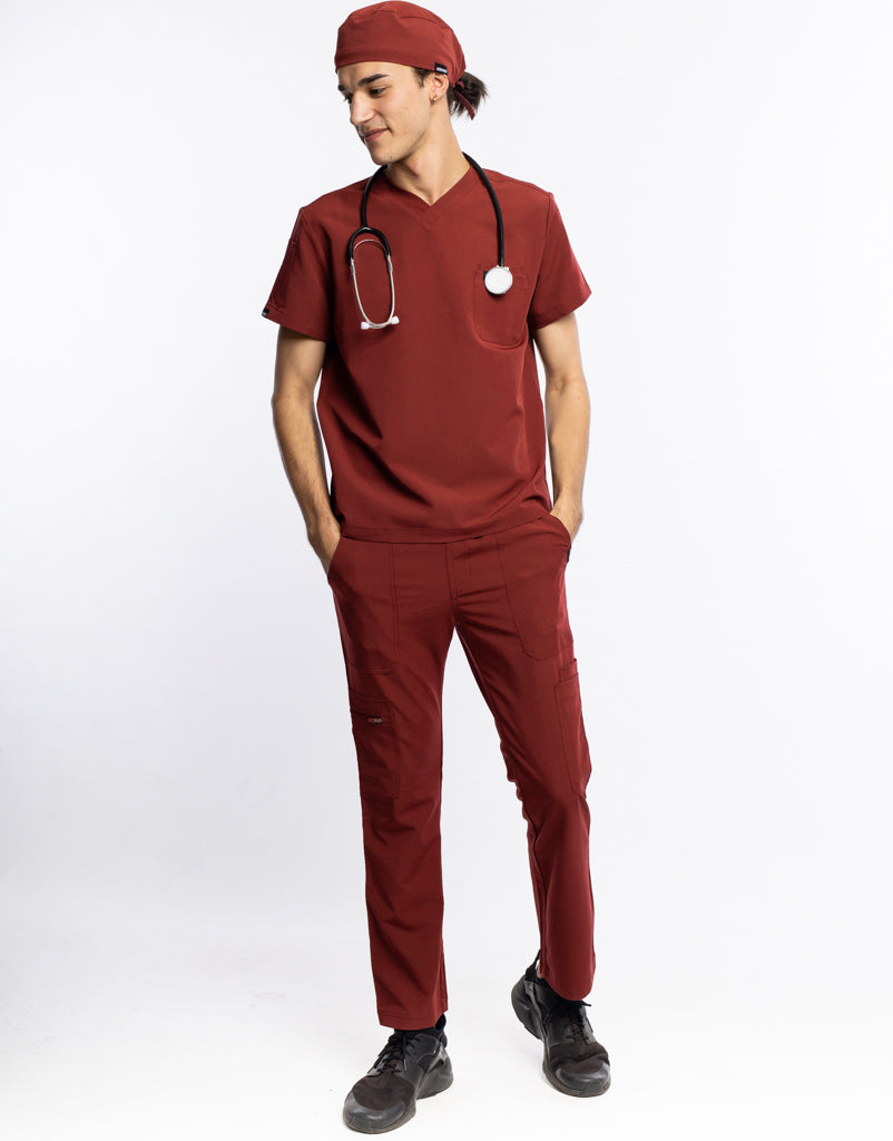 Men's Essential V Neck Scrub Top - Bordeaux Red – Airmed Scrubs