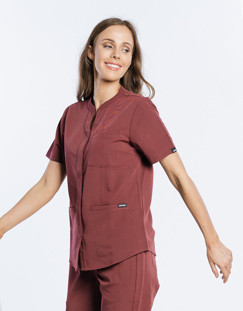 Full Button Scrub Top - Bordeaux Red – Airmed Scrubs